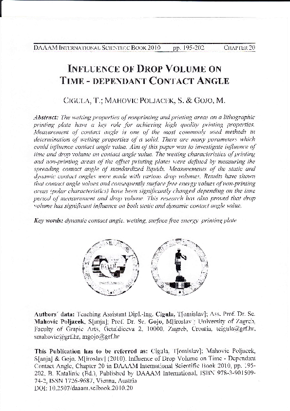 (PDF) Influence of Drop Volume on Time-Dependant Contact Angle
