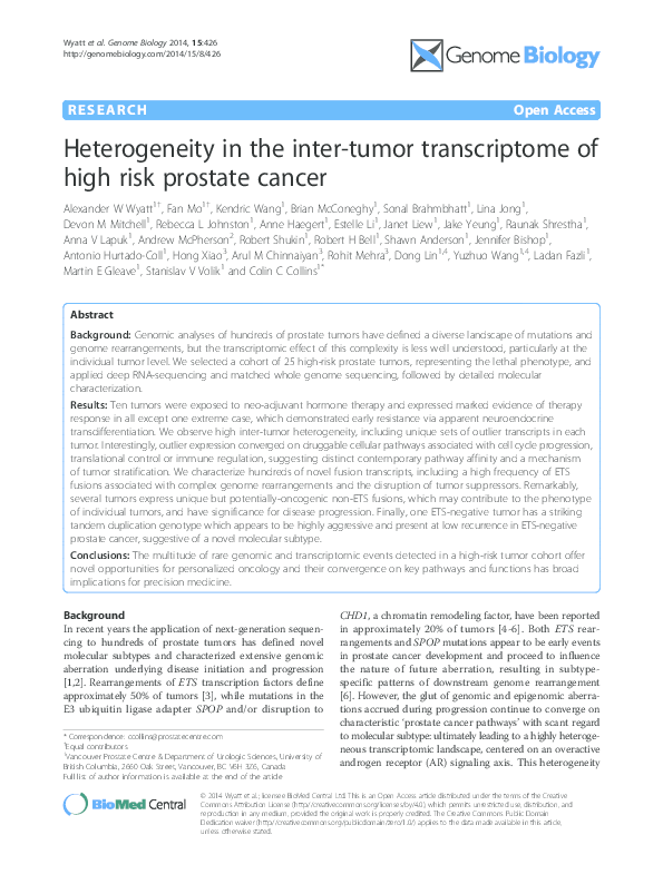 (PDF) Heterogeneity in the inter-tumor transcriptome of high risk ...