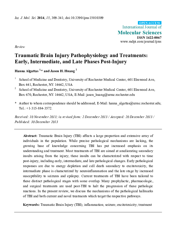 (PDF) Traumatic Brain Injury pathophysiology and treatments: early ...