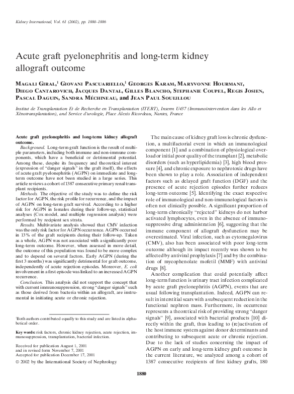 (PDF) Acute graft pyelonephritis and long-term kidney allograft outcome