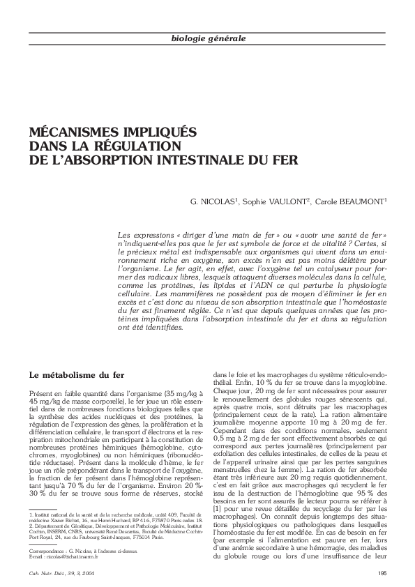 (PDF) Mécanismes impliqués dans la régulation de l’absorption ...