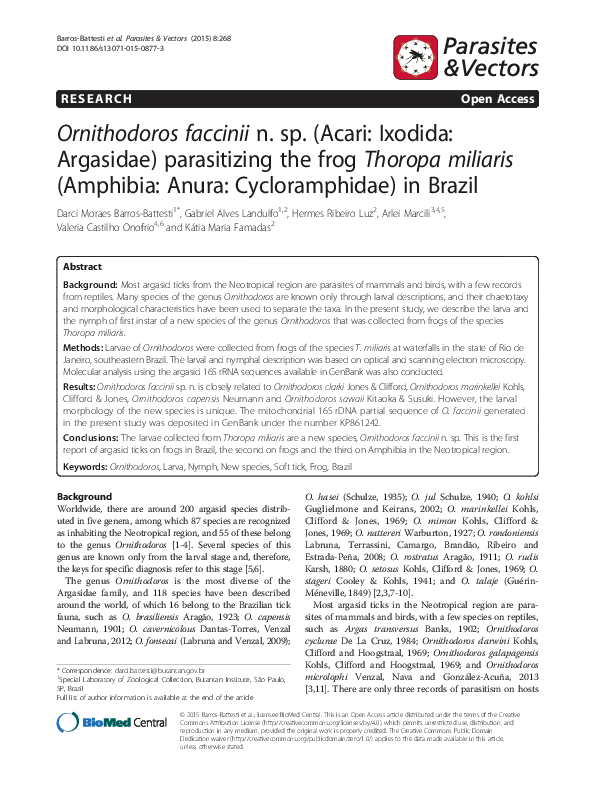 (PDF) Ornithodoros faccinii n. sp. (Acari: Ixodida: Argasidae ...