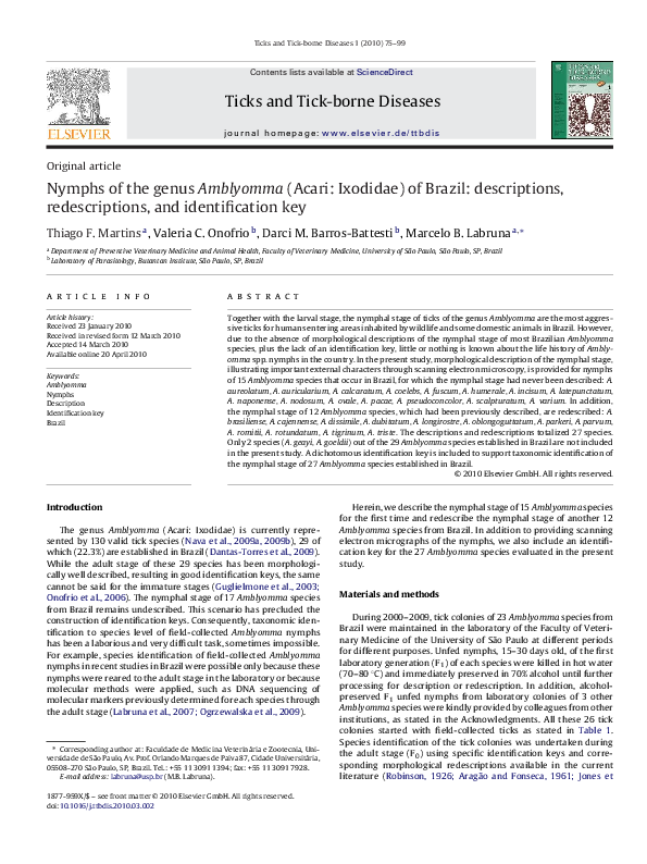 (PDF) Nymphs of the genus Amblyomma (Acari: Ixodidae) of Brazil ...
