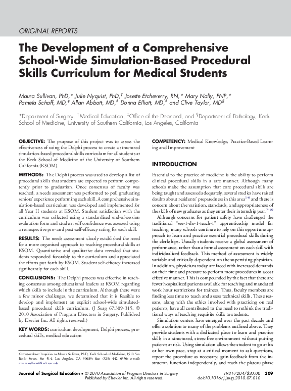 (PDF) The Development of a Comprehensive School-Wide Simulation-Based Procedural Skills ...