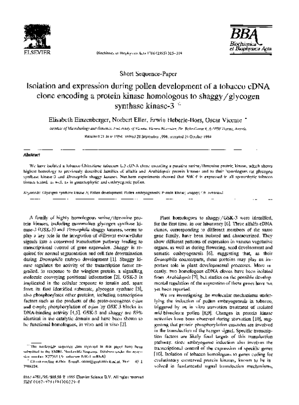 (PDF) Isolation and expression during pollen development of a tobacco cDNA clone encoding a ...