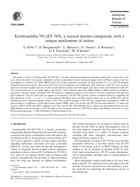 (PDF) Ecteinascidin-743 (ET-743), a natural marine compound, with a ...