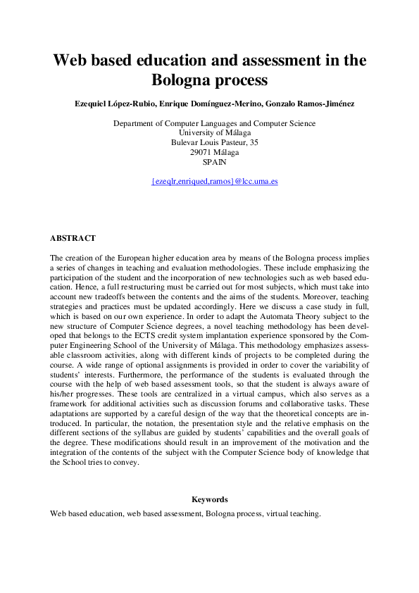 (PDF) Web based education and assessment in the Bologna process
