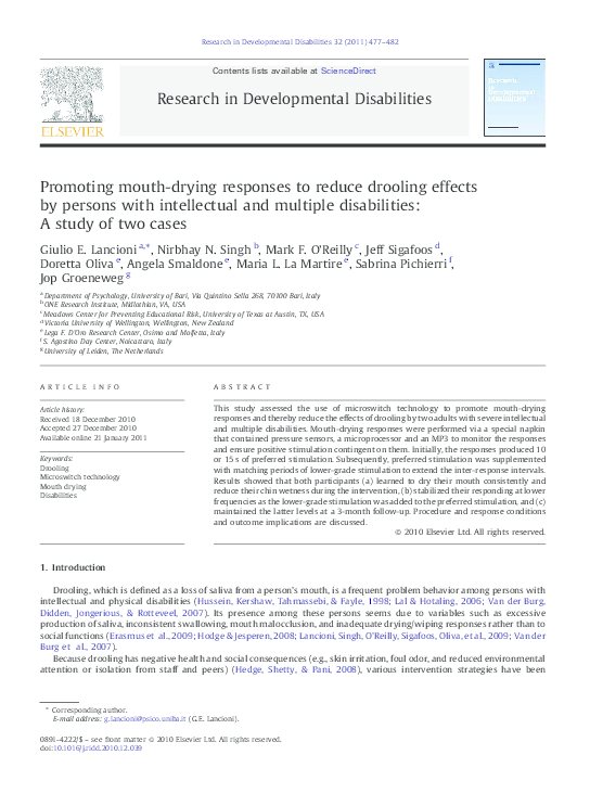 (PDF) Promoting mouth-drying responses to reduce drooling effects by ...