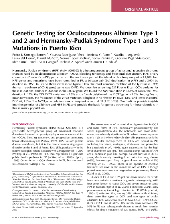(PDF) Genetic Testing for Oculocutaneous Albinism Type 1 and 2 and ...