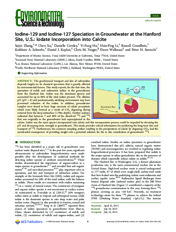 (PDF) Iodine-129 and Iodine-127 Speciation in Groundwater at the ...
