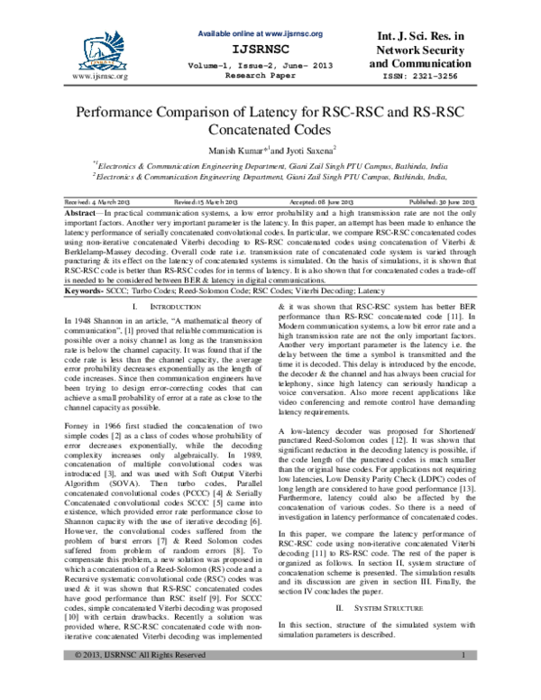 (PDF) Performance Comparison of Latency for RSC-RSC and RS-RSC Concatenated Codes