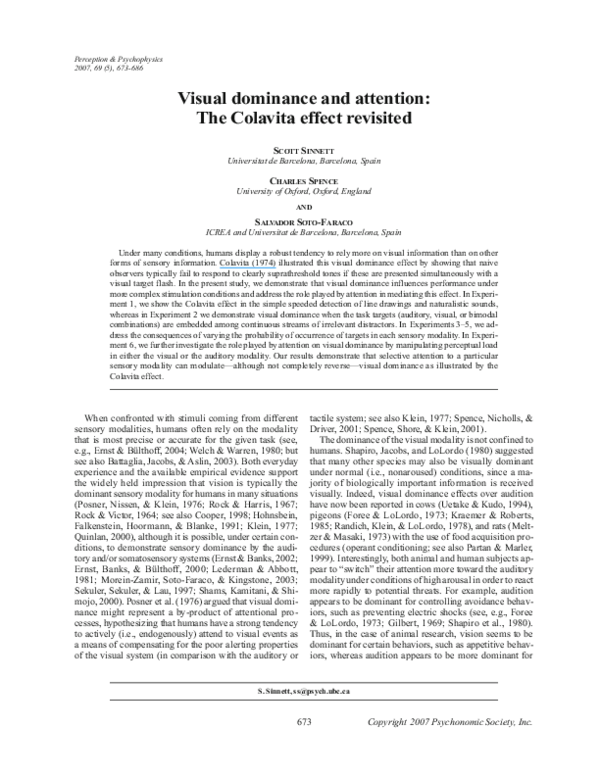 (PDF) Visual dominance and attention: The Colavita effect revisited