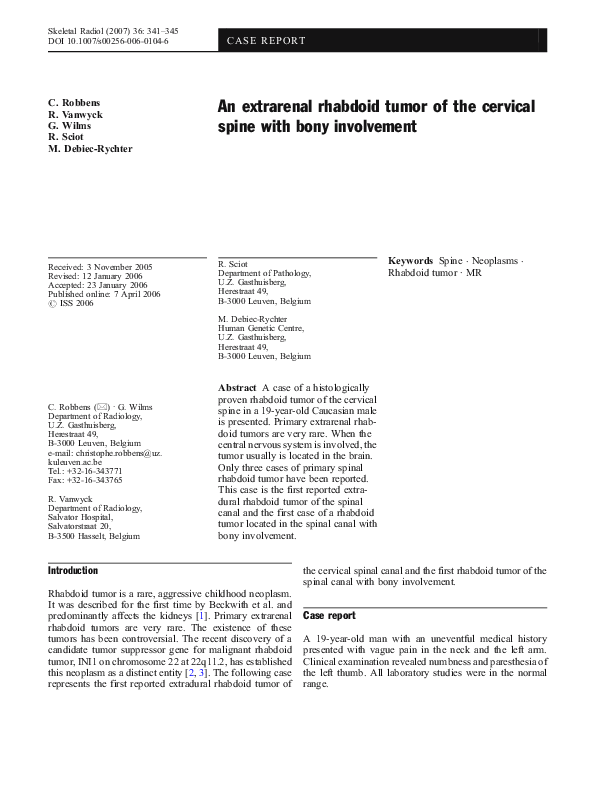 (PDF) An extrarenal rhabdoid tumor of the cervical spine with bony involvement
