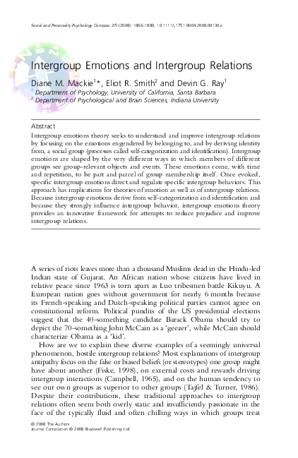 (PDF) Intergroup Emotions and Intergroup Relations