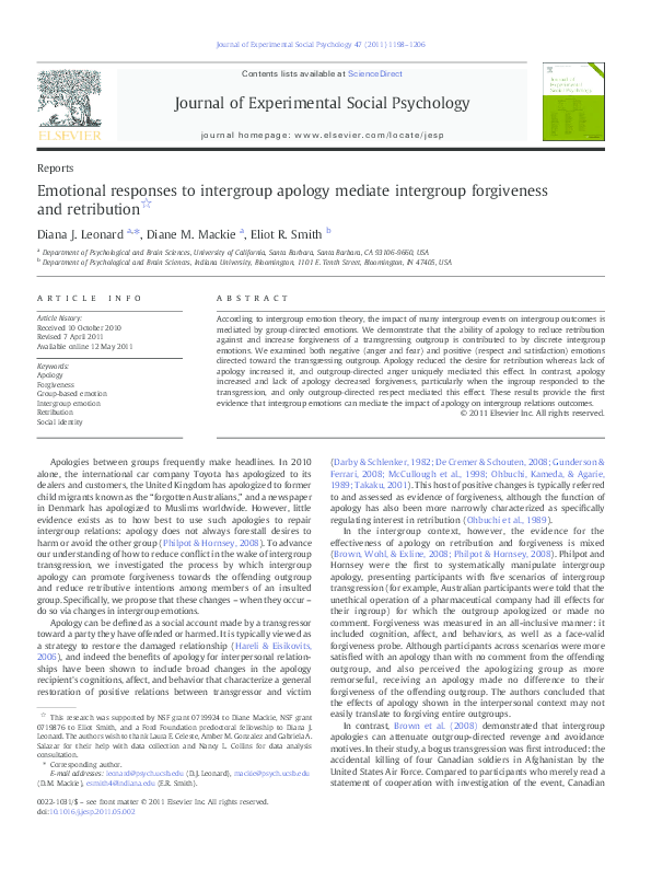 (PDF) Emotional responses to intergroup apology mediate intergroup ...