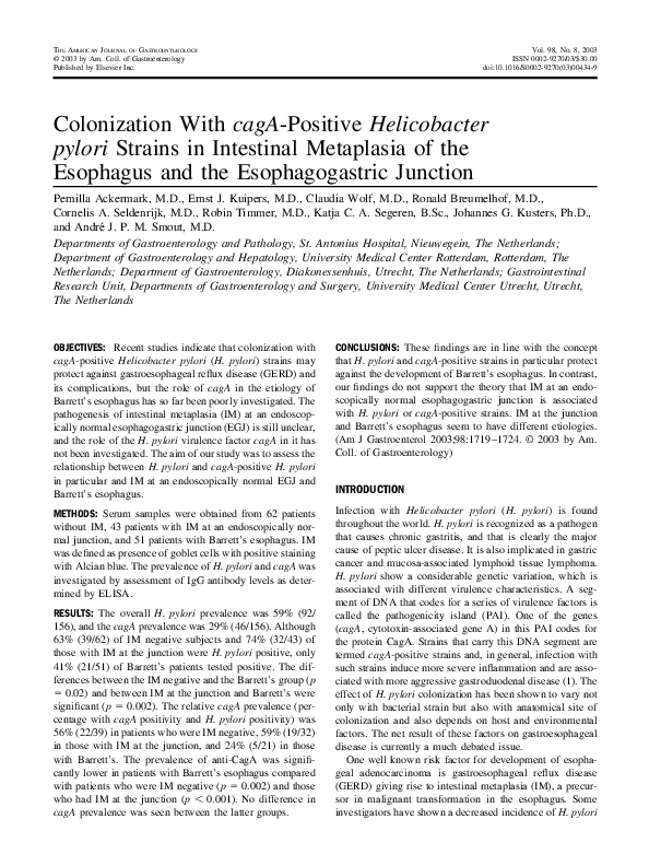 (PDF) Colonization with cagA-positive Helicobacter pylori strains in ...
