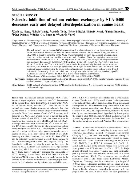 (PDF) Selective inhibition of sodium-calcium exchanger by SEA-0400 ...