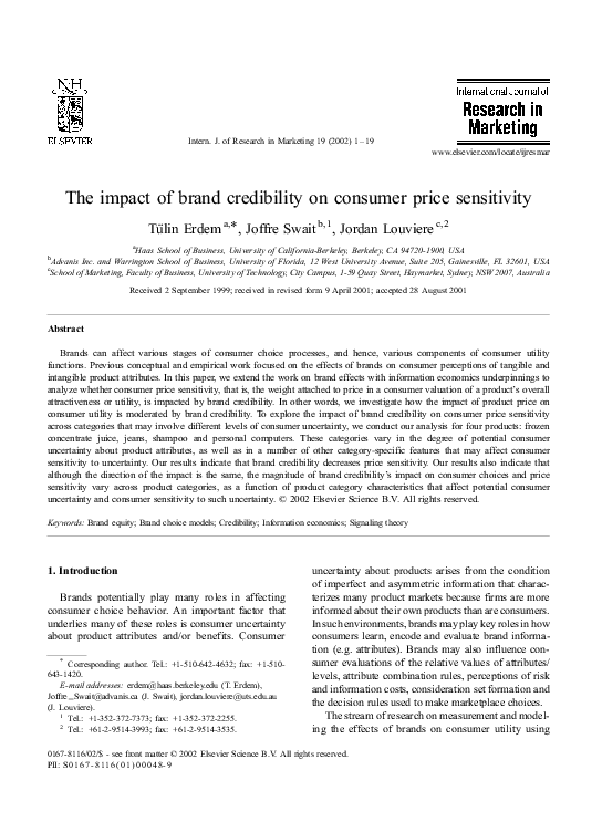 (PDF) The impact of brand credibility on consumer price sensitivity