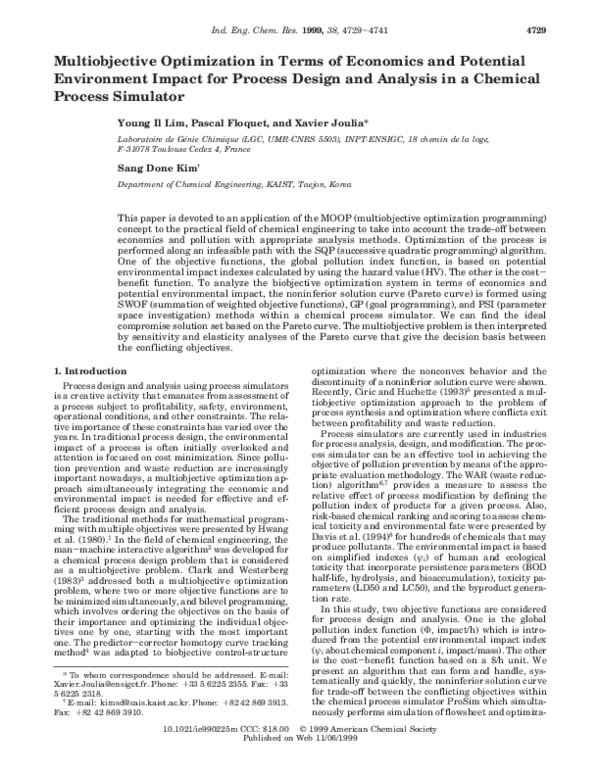 Pdf Multiobjective Optimization In Terms Of Economics And Potential Environment Impact For 