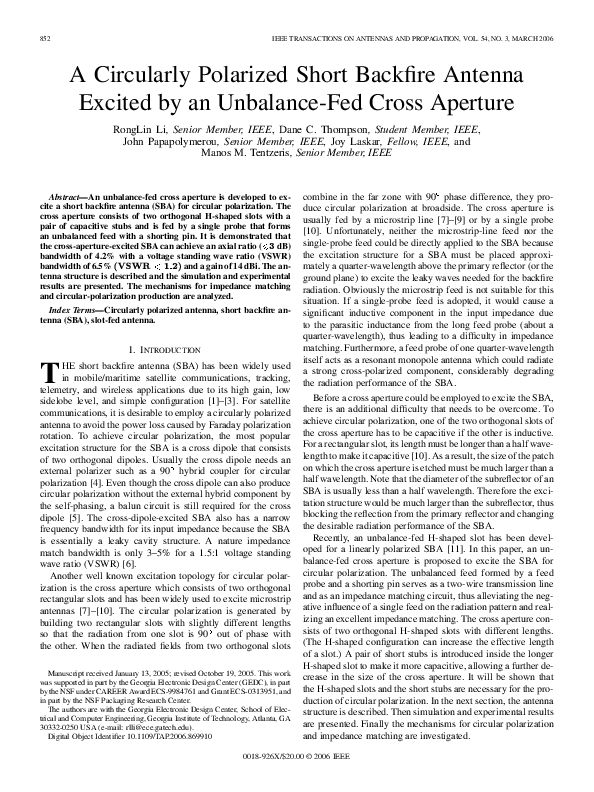 (PDF) A circularly polarized short backfire antenna excited by an ...