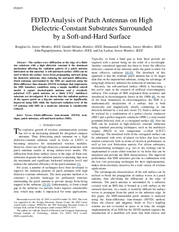 Pdf Fdtd Analysis Of Patch Antennas On High Dielectric Constant Substrates Surrounded By A