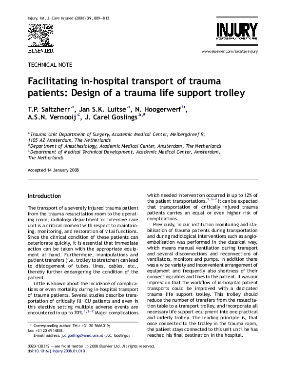 (PDF) Facilitating in-hospital transport of trauma patients: Design of ...