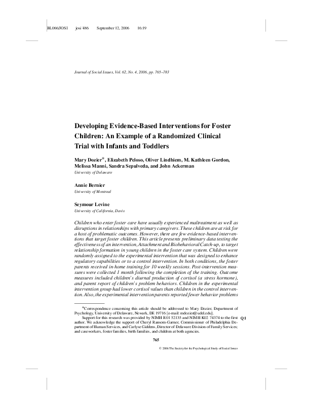 (PDF) Developing Evidence-Based Interventions for Foster Children: An ...