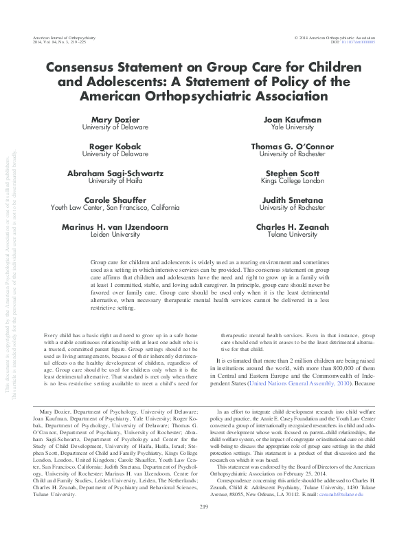 (PDF) Consensus statement on group care for children and adolescents: A ...