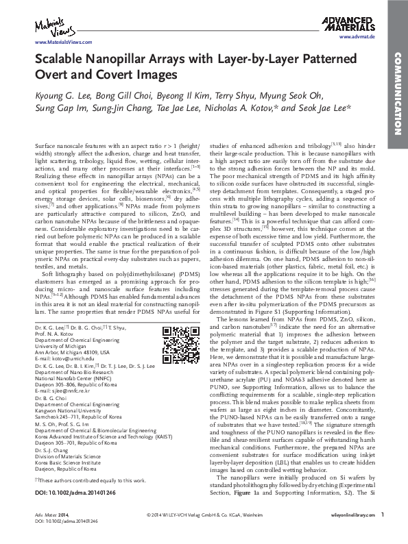 Pdf Scalable Nanopillar Arrays With Layer By Layer Patterned Overt