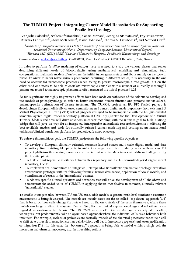 (PDF) The TUMOR project: integrating cancer model repositories for ...