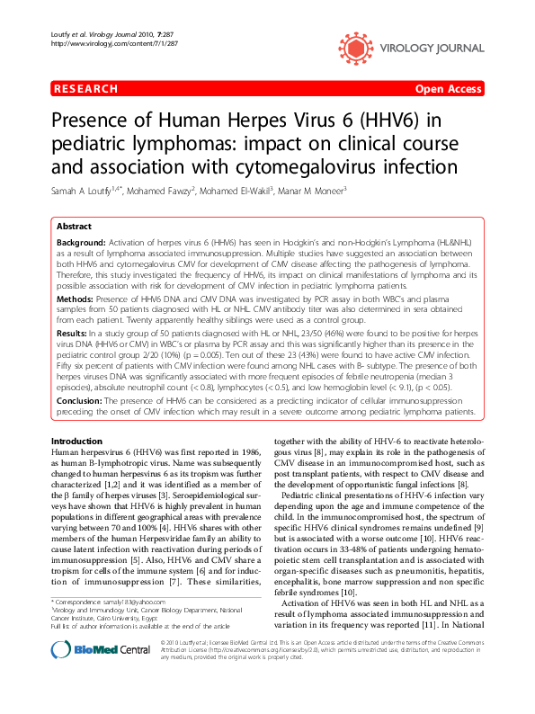 (PDF) Presence of Human Herpes Virus 6 (HHV6) in pediatric lymphomas ...