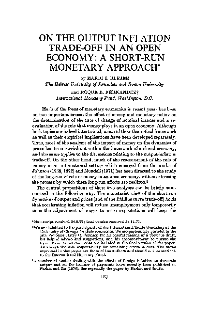 (PDF) ON THE OUTPUT-INFLATION TRADE-OFF IN AN OPEN ECONOMY: A SHORT-RUN ...