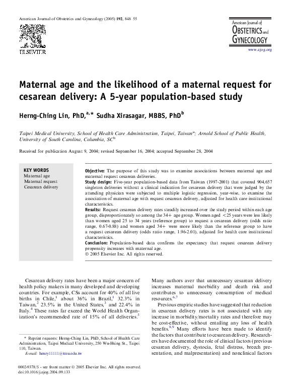 (PDF) Maternal age and the likelihood of a maternal request for ...