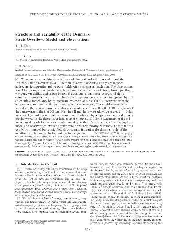 (PDF) Structure and variability of the Denmark Strait Overflow: Model ...