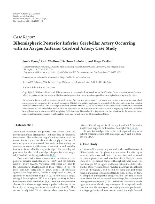(PDF) Bihemispheric Posterior Inferior Cerebellar Artery Occurring with ...