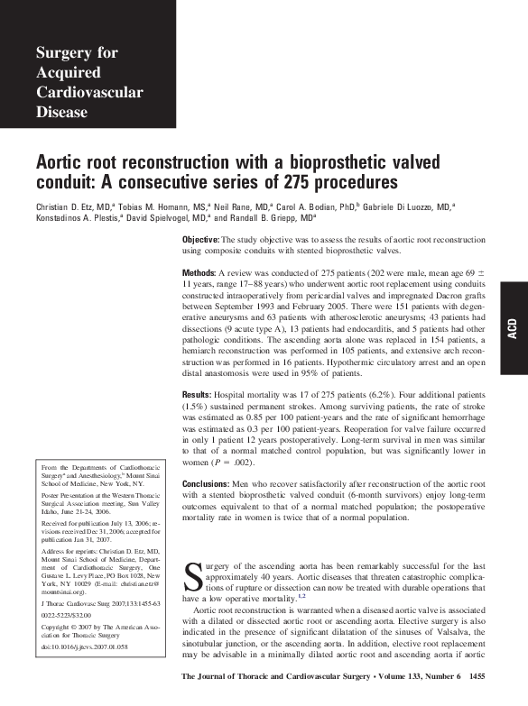 (PDF) Aortic root reconstruction with a bioprosthetic valved conduit: A ...