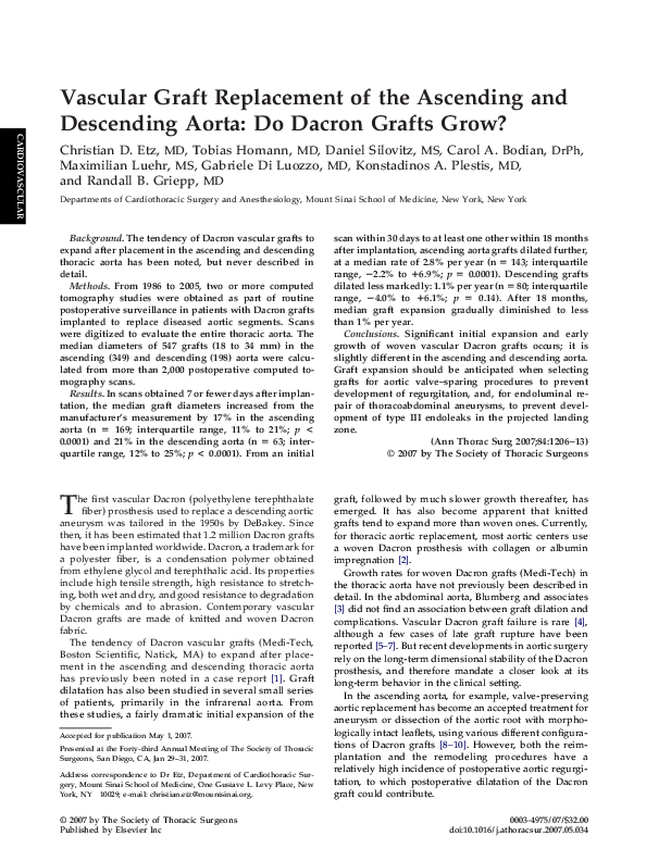 (PDF) Vascular Graft Replacement of the Ascending and Descending Aorta ...