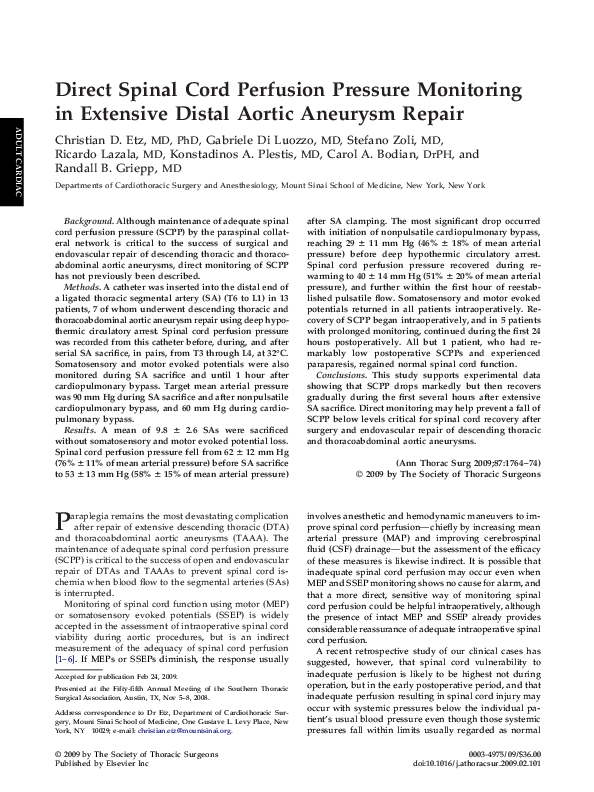 (PDF) Direct Spinal Cord Perfusion Pressure Monitoring in Extensive ...