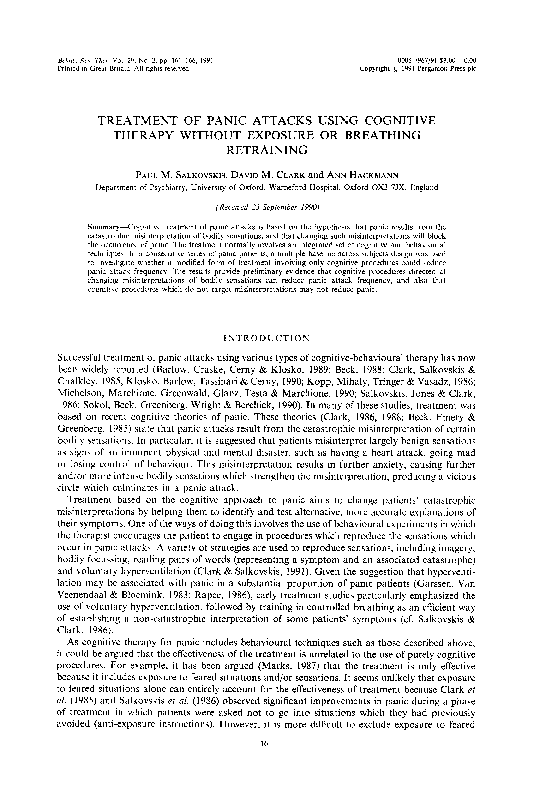 (PDF) Treatment of panic attacks using cognitive therapy without ...