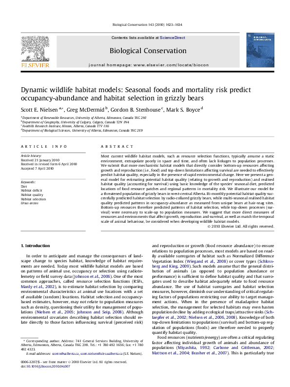 Pdf Dynamic Wildlife Habitat Models Seasonal Foods And Mortality