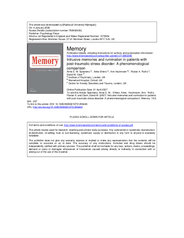 (PDF) Intrusive memories and rumination in patients with post-traumatic ...
