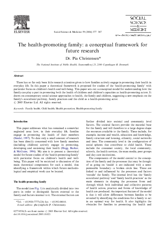 (PDF) The health-promoting family: a conceptual framework for future ...