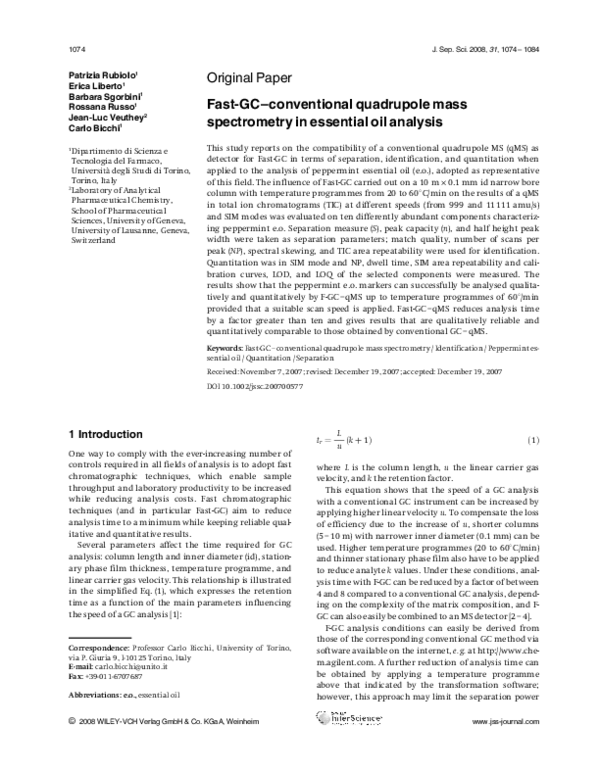 (PDF) Fast-GC-conventional quadrupole mass spectrometry in essential ...