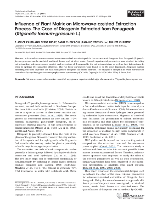 (PDF) Influence of plant matrix on microwave-assisted extraction ...
