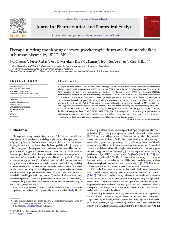 (PDF) Therapeutic drug monitoring of seven psychotropic drugs and four ...