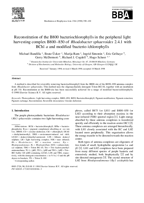 (PDF) The crystal structure of the light-harvesting complex II (B800 ...