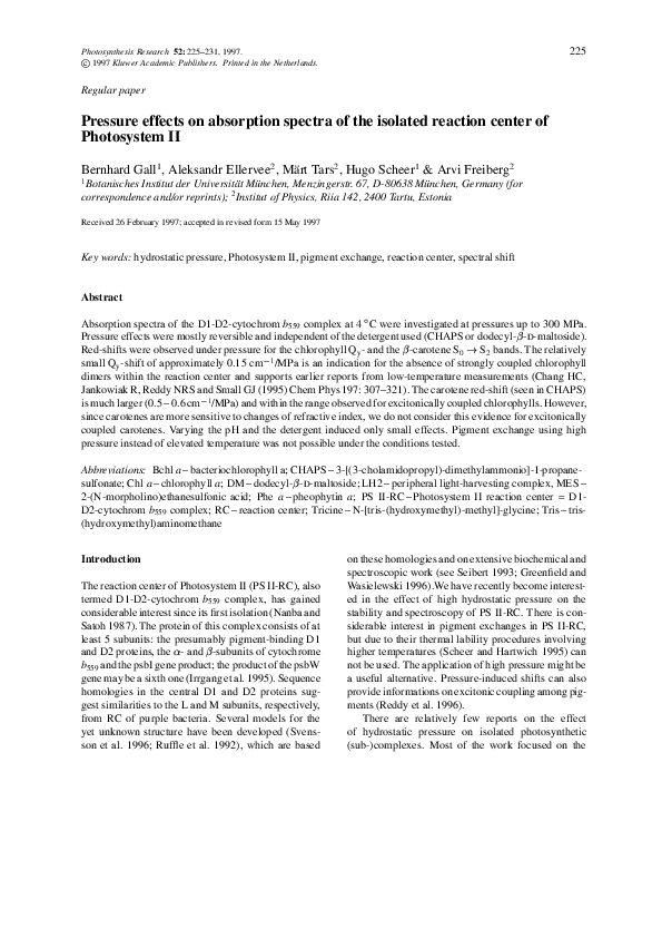 (PDF) Pressure effects on absorption spectra of the isolated reaction ...