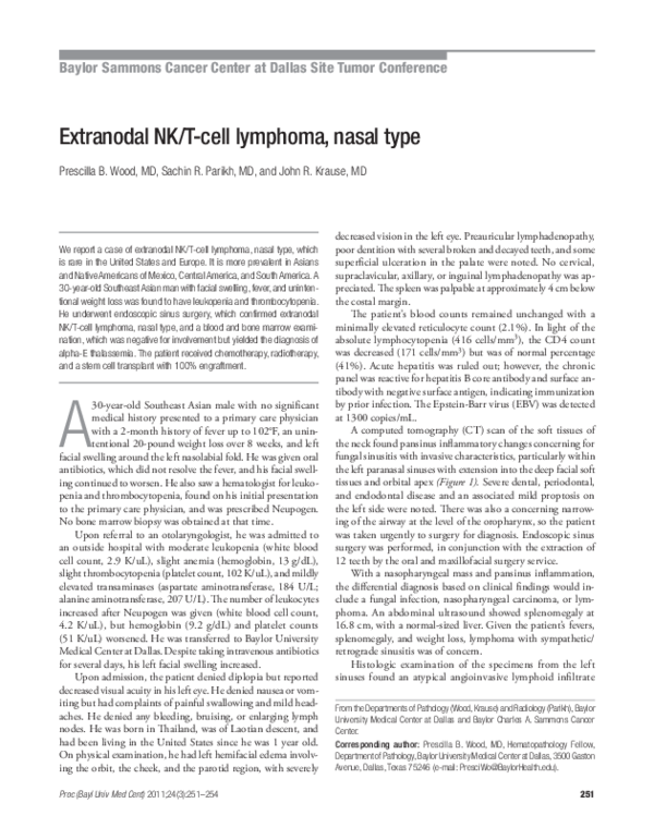(PDF) Extranodal NK/T-cell Lymphoma, Nasal Type