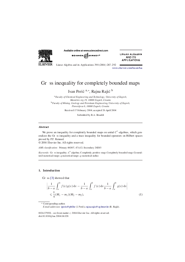 (PDF) Grüss inequality for completely bounded maps