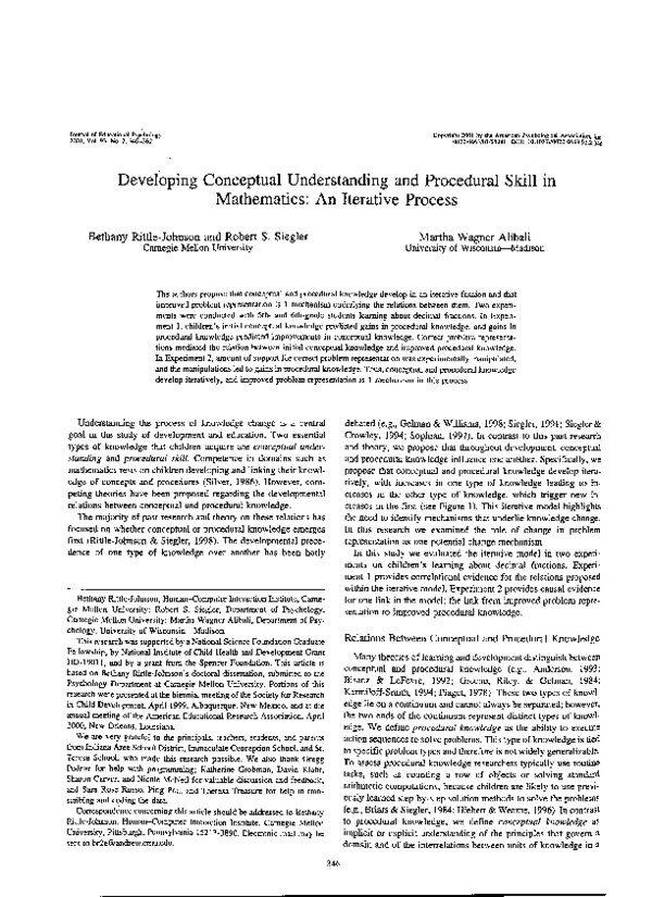 (PDF) Developing conceptual understanding and procedural skill in mathematics: An iterative process